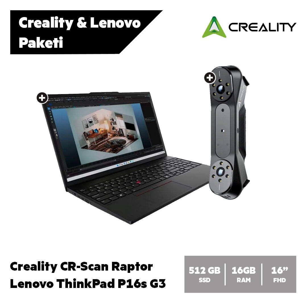 Creality CR-Scan Raptor 3D Tarayıcı ve Lenovo ThinkPad P16s G3 Mobil İş ...